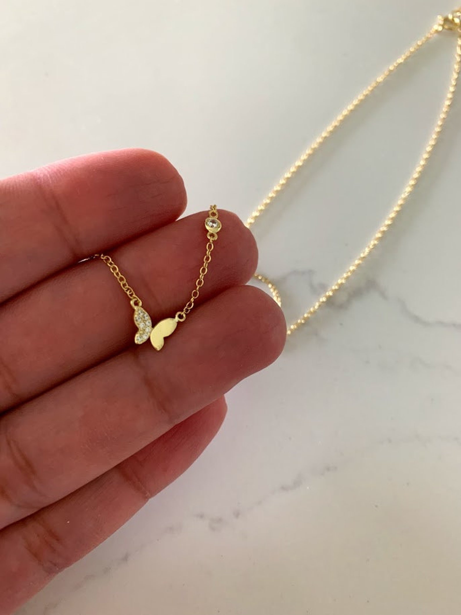 Gold Butterfly Necklace: Dainty Sterling Silver Chain, Minimalist ...