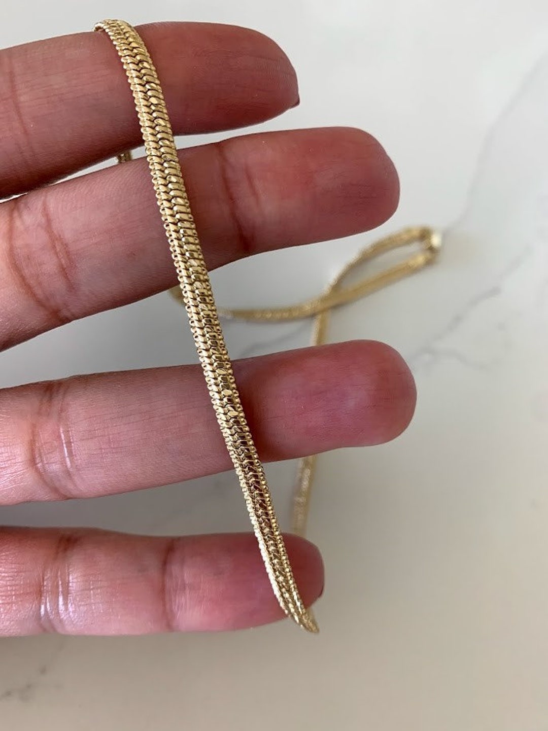 14K Gold Filled Omega Snake Necklace - Corrugated Chain, Layering ...