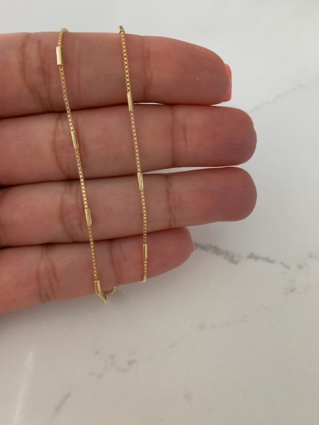 Gold Filled Dainty Box Chain Necklace: Minimalist Bar Pendant - Etsy