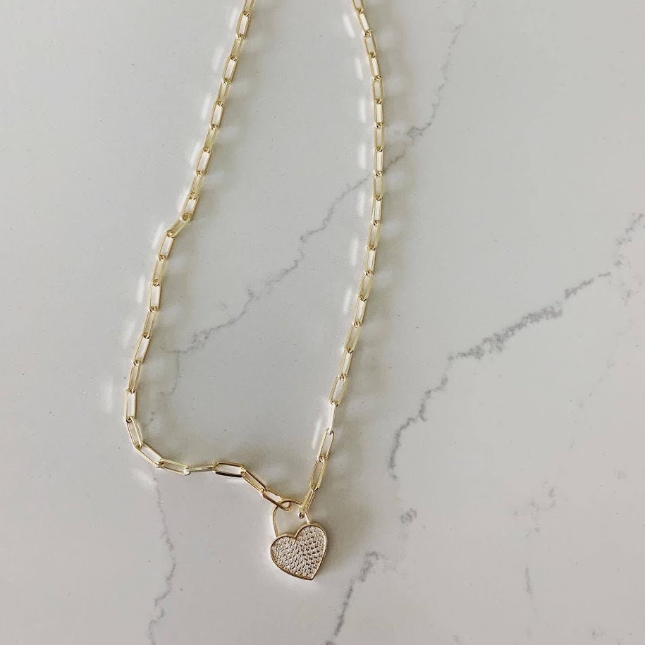 Sterling Silver Drawn Cable Chain With Heart Lock Drawn Cable | Etsy