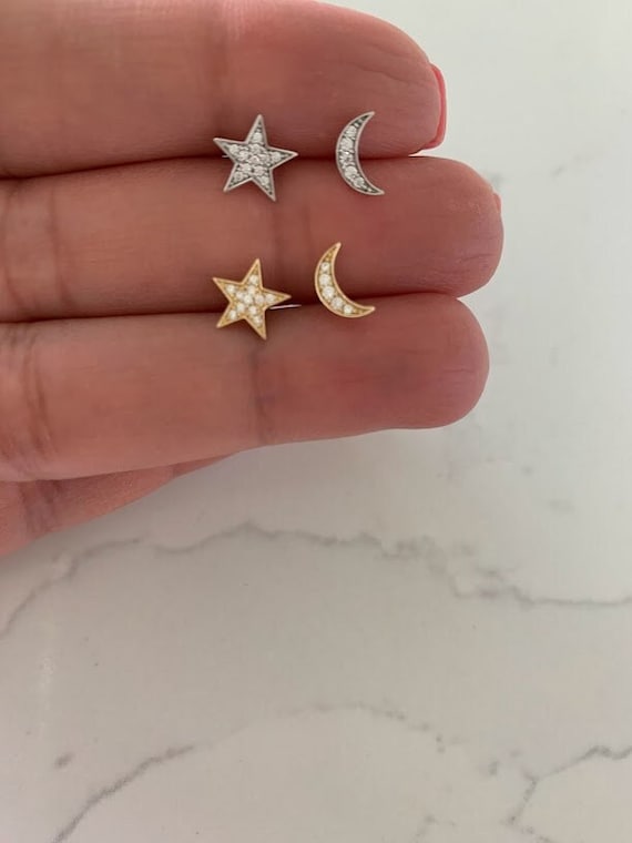 Moon and star earrings white gold store