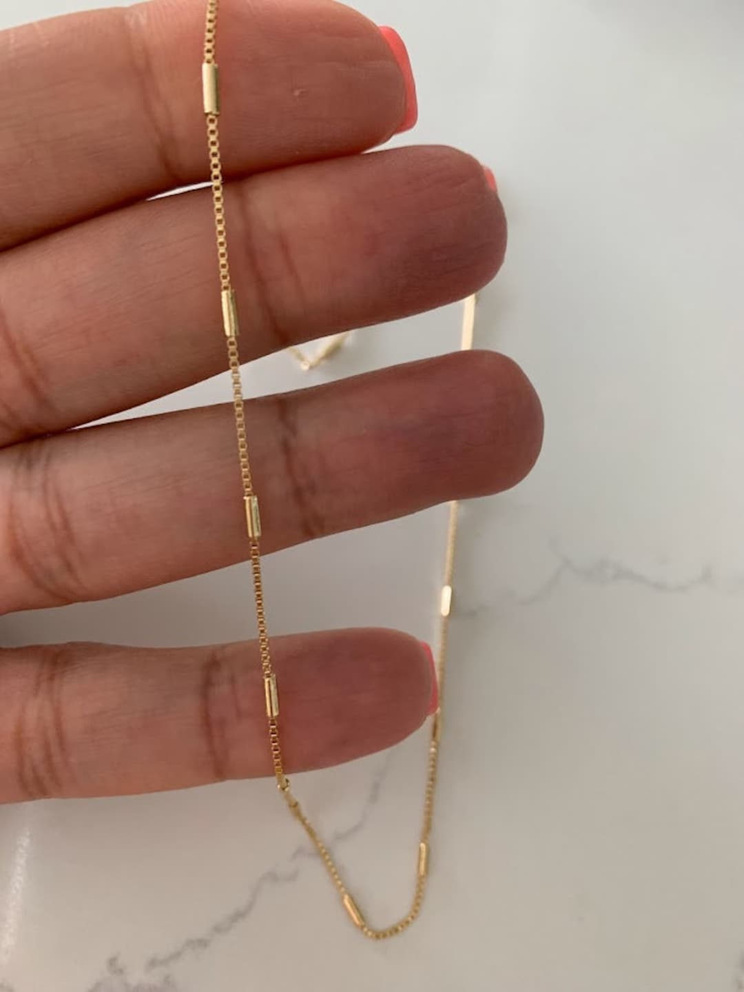 Gold Dainty Box Chain With Bar | Minimalist | Gold Necklace | Mini Box ...