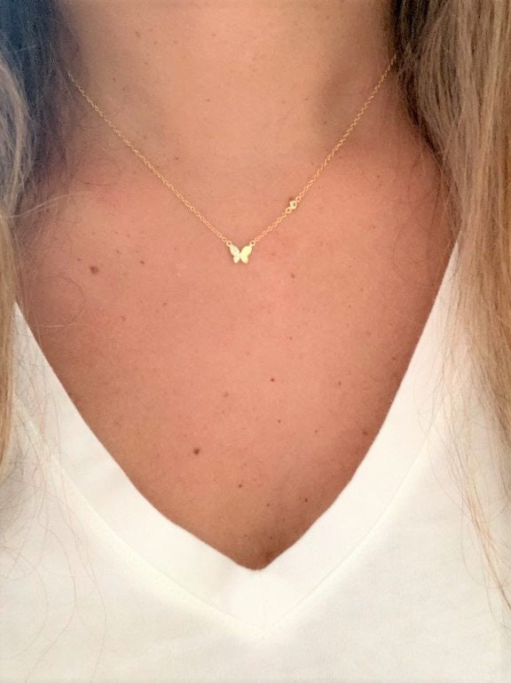 Gold Butterfly Necklace 162 Dainty Butterfly Chain Minimalist Necklace Layering Necklace Butterfly Chain Butterfly Etsy