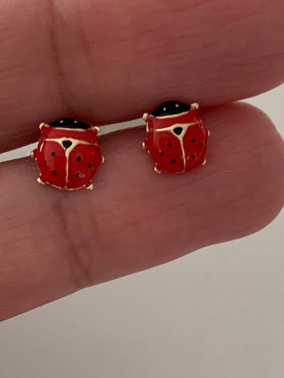 14K Gold Ladybug Earrings, Dainty Earrings, Women Earrings, Kid ...