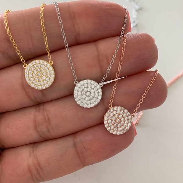 Silver Disc Necklace - Etsy