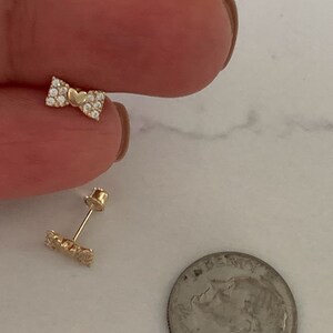 14K Solid Gold Bow Screw Backs | Solid Gold | Zirconia Bow Earrings ...