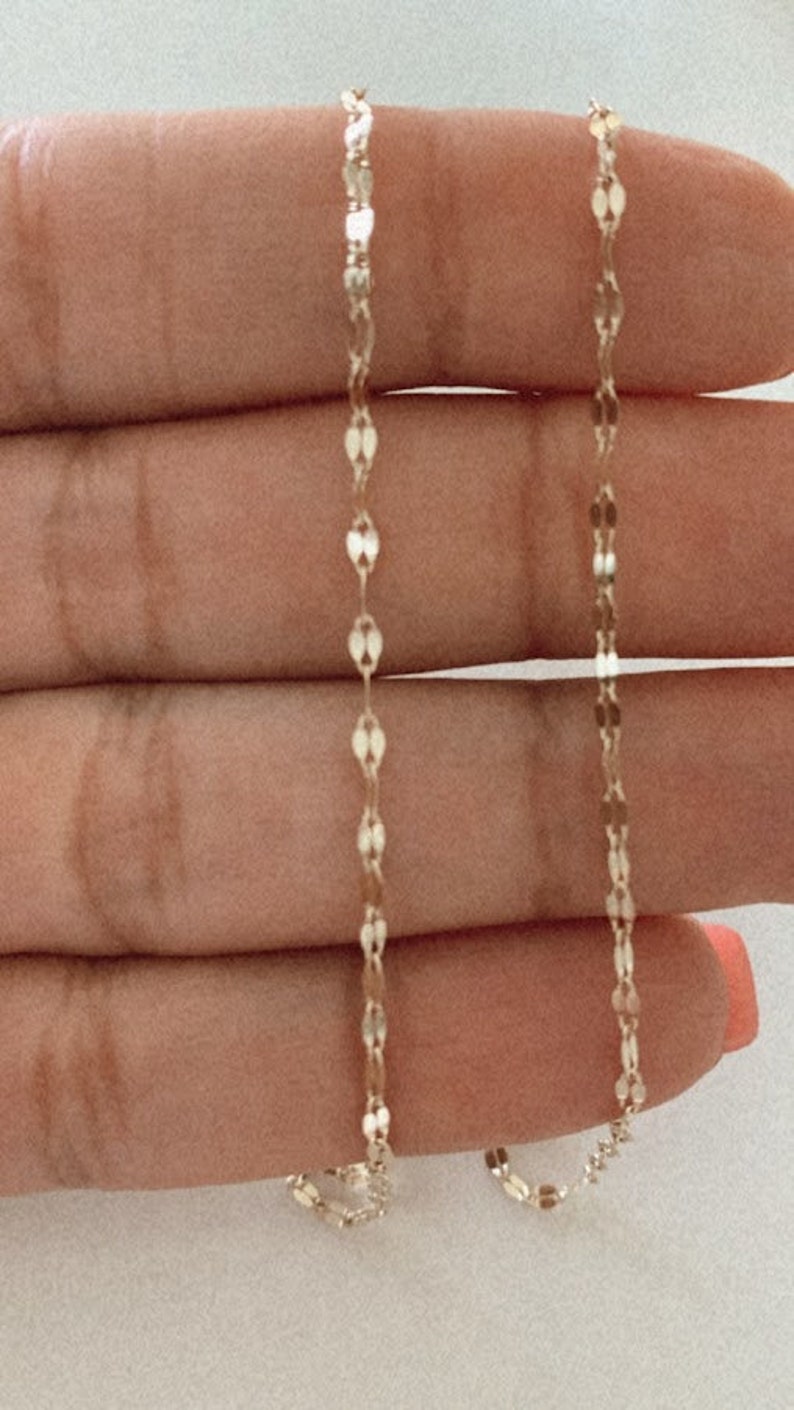 14K Solid Gold Sparkle Mirror Chain Necklace 14K Real Gold - Etsy