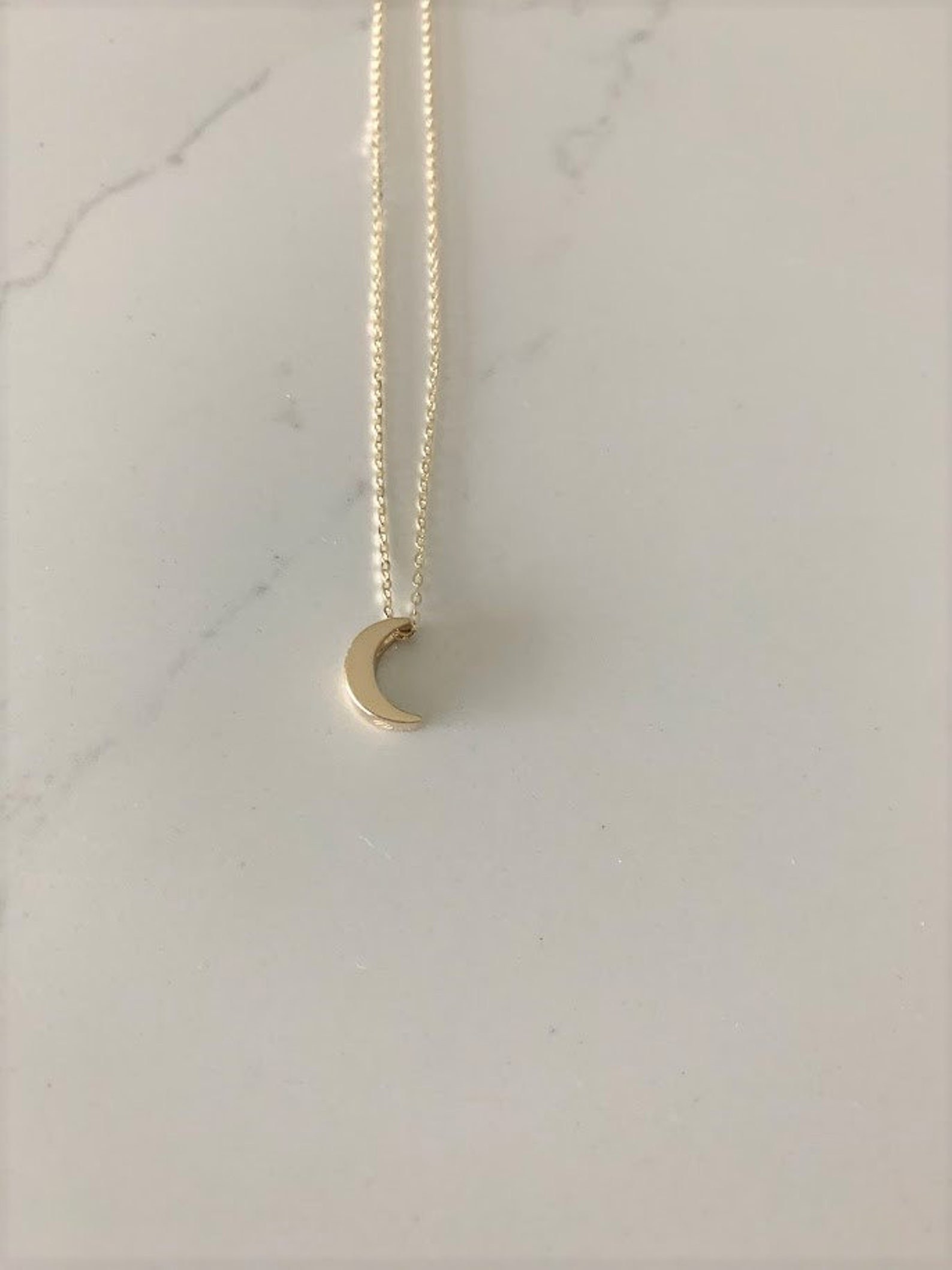 14k Solid Gold Moon Necklace Bold Moon 14k Gold Hollow Moon | Etsy