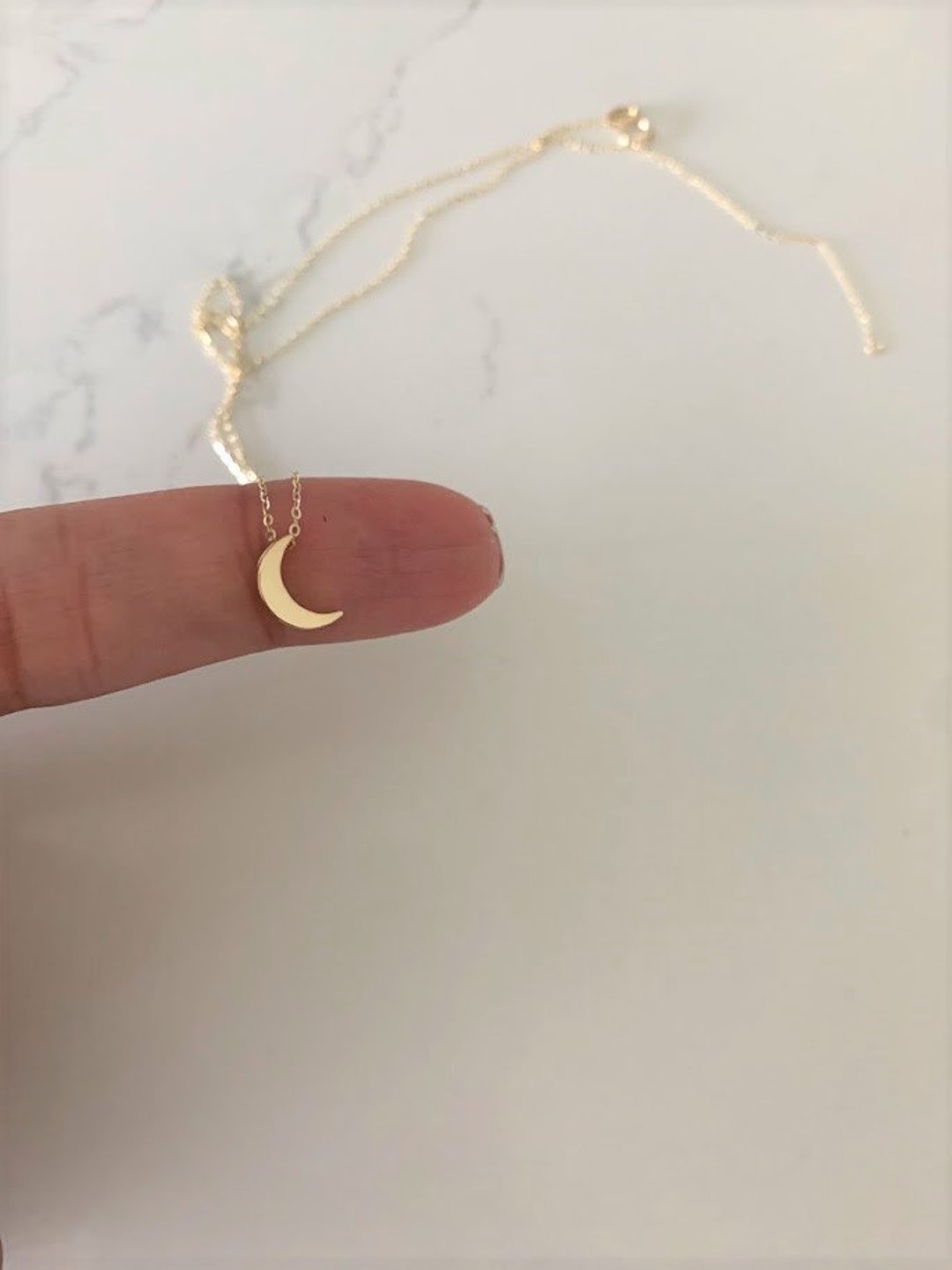 14k Solid Gold Moon Necklace, Bold Moon 14k Gold, Hollow Moon, Crescent ...