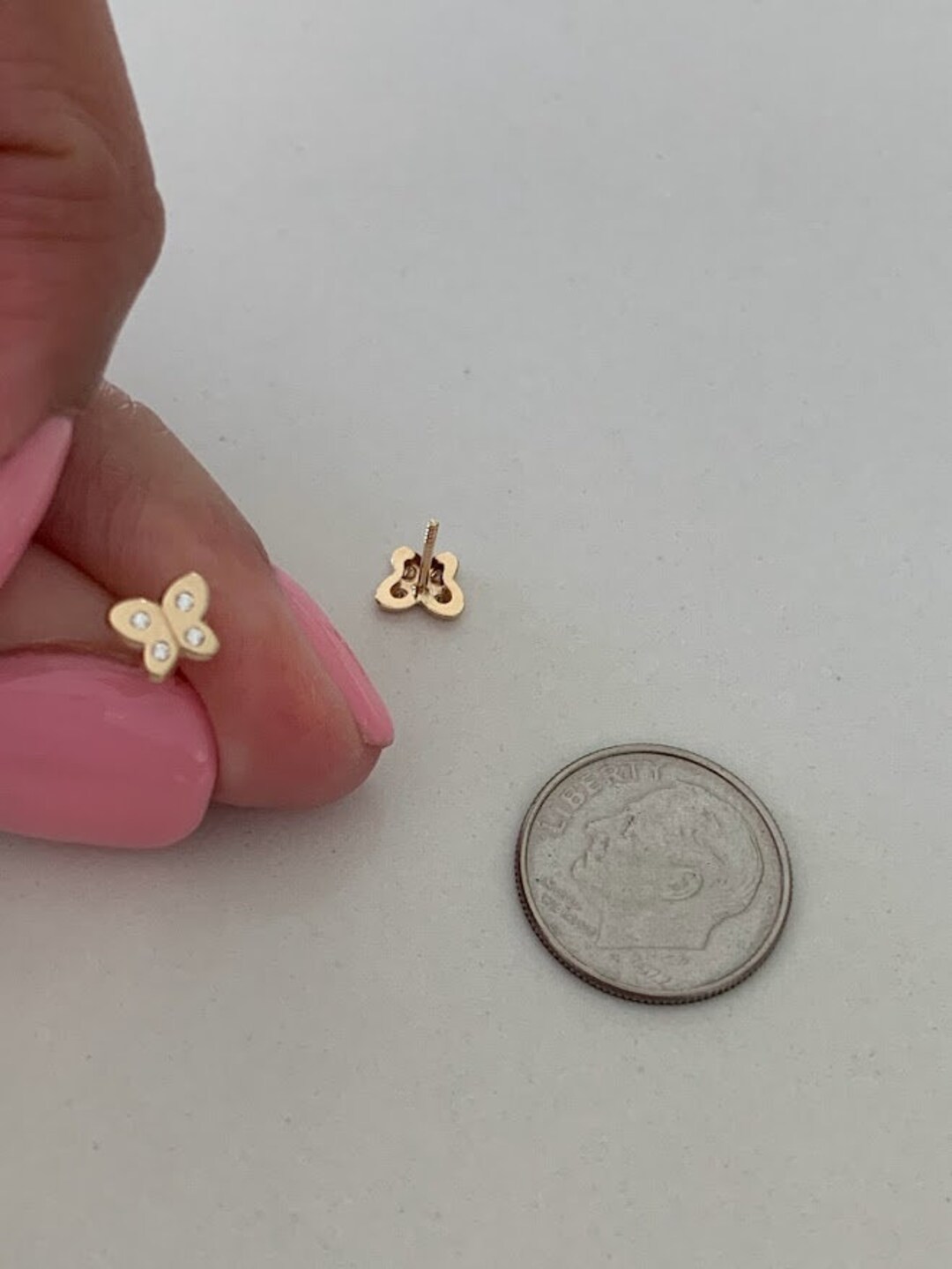 14k Gold Butterfly Earrings, Cubic Zirconia Dainty Gold Butterfly Stud, Butterflies, Earrings ...
