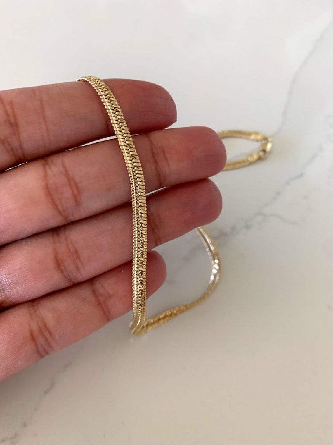 14K Gold Filled Omega Snake Necklace - Corrugated Chain, Layering ...