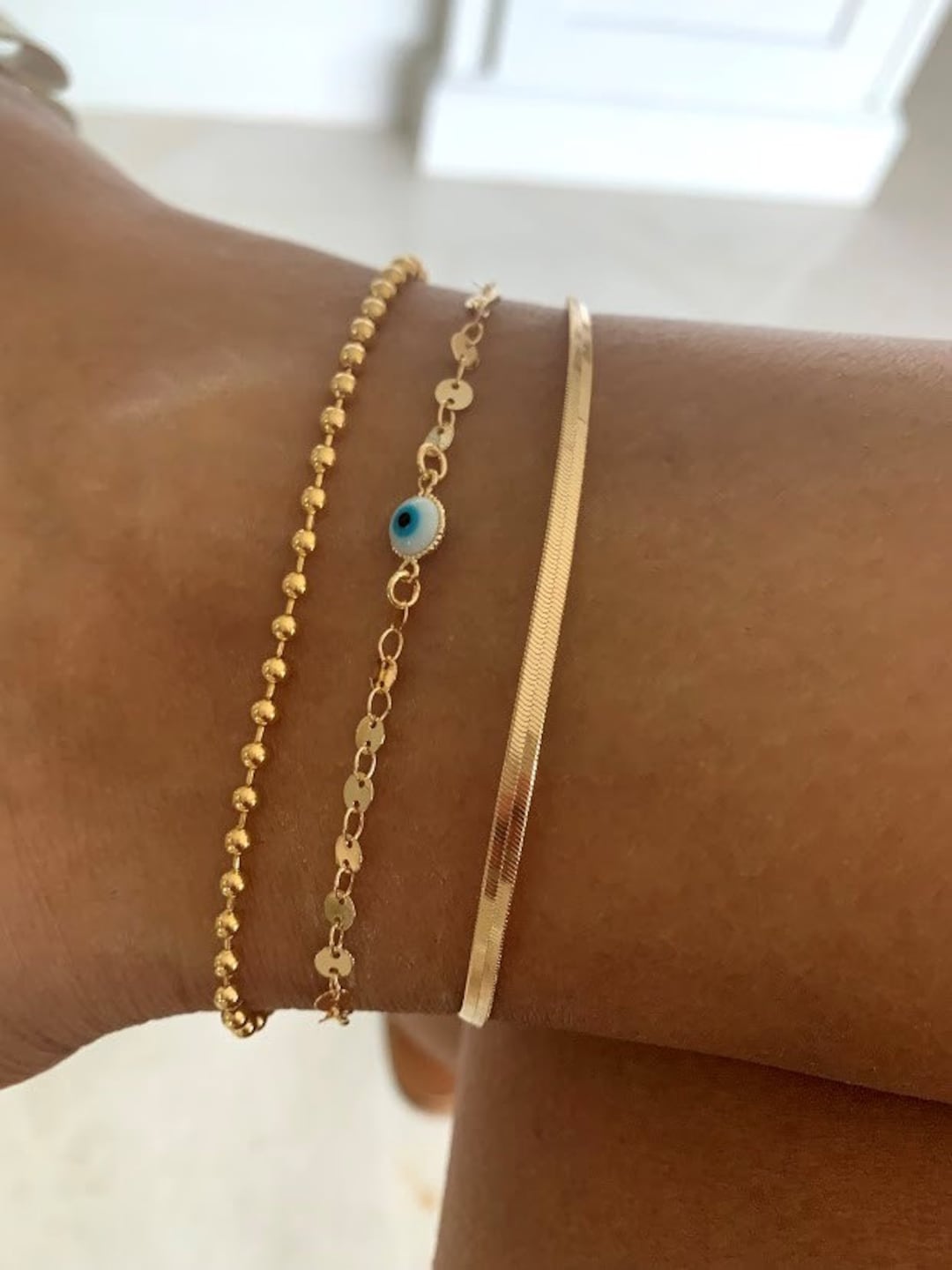 Anklet TRIO, Herringbone Anklet, Beaded Anklet, 2MM Herringbone Anklet ...