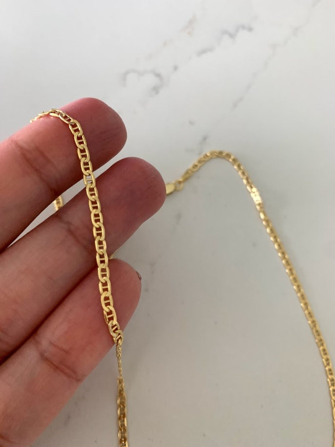 14K Yellow Gold Hollow Mariner Bevel Chain, 2.4 MM Wide, Mariner 14K ...