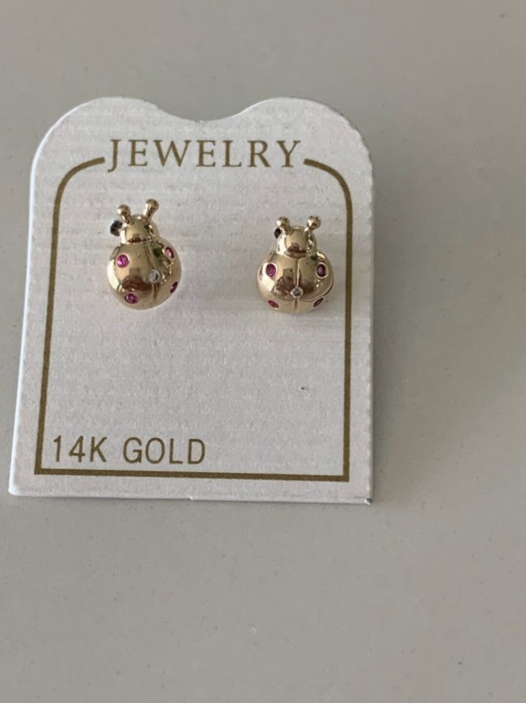 14K Gold Ladybug Earrings: Red CZ, Screw Backs - Etsy