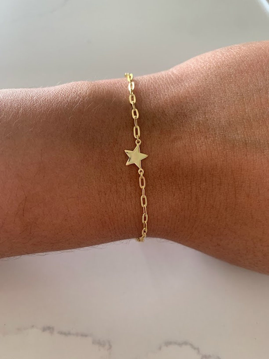Gold Star Paper Clip Bracelet, Star Bracelet, Bracelet, Sterling Silver ...