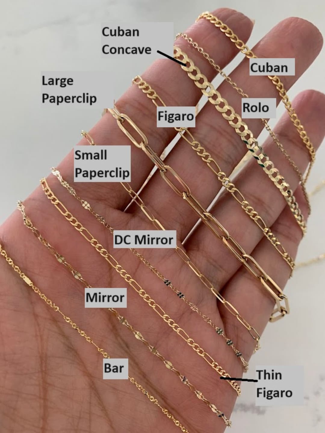 14K Solid Gold Chain Necklace: Cuban, Rolo, Paperclip, Figaro - Etsy