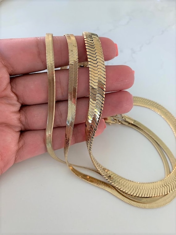 Visgraat Gouden Ketting Voor Heren 18K Echt Vergulde Platte