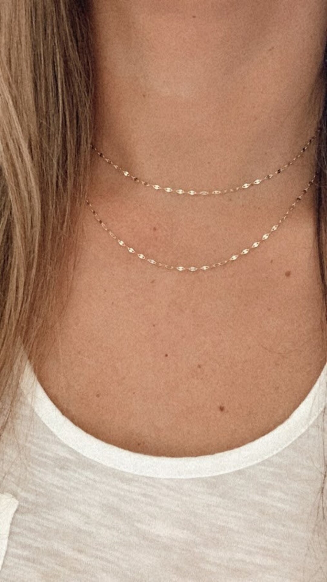 14K Solid Gold Sparkle Mirror Chain Necklace: Elegant Sequin Chain - Etsy