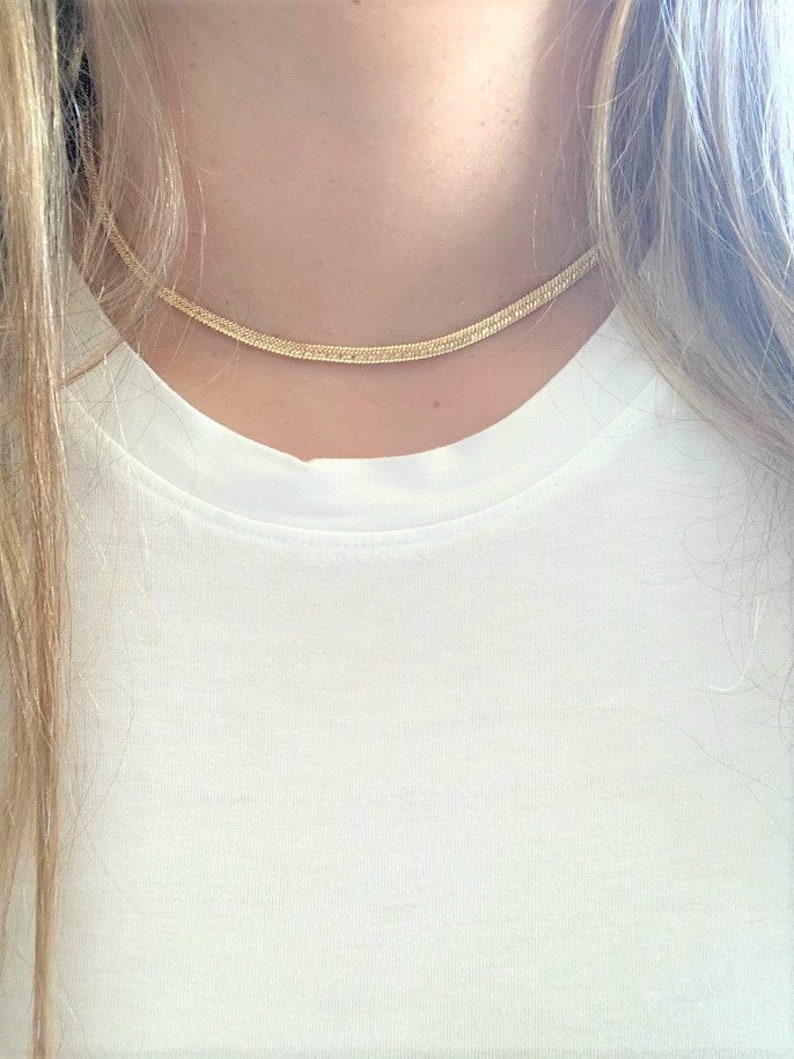 14K Gold Filled Omega Snake Necklace - Corrugated Chain, Layering ...