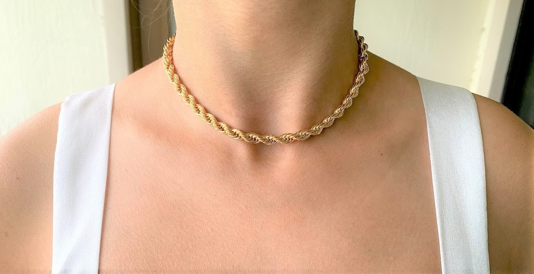 18K Gold Filled 7MM Rope Chain Necklace•layering Gold Chain Necklace ...