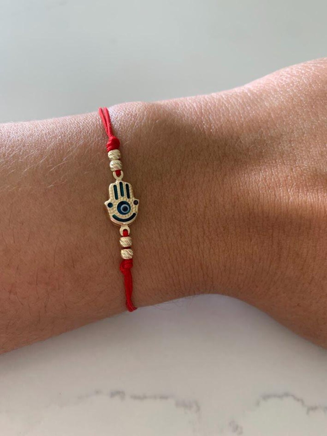 14K Gold Hamsa Evil Eye Red String Bracelet: Unisex Protection - Etsy