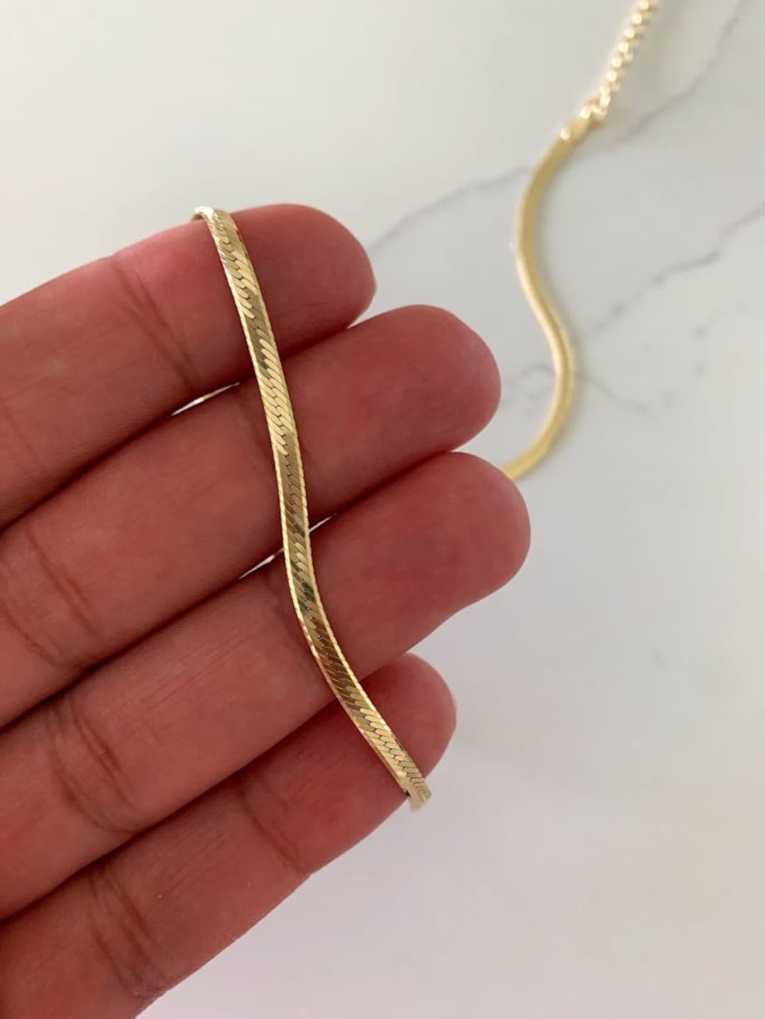 14K Gold Herringbone Chain Necklace: Thin Snake Style, 2mm (16" + 2" Extender) - Etsy