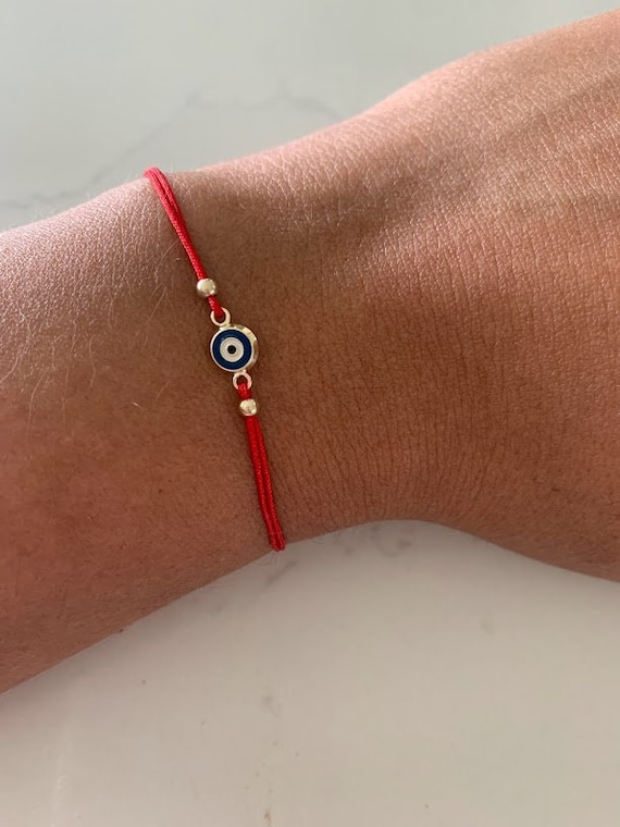 14K Gold Evil Eye Bracelet Red String Gold Bracelet Evil Eye Solid Gold Bracelet Handmade Yellow Gold Gift for Protection Gift Etsy