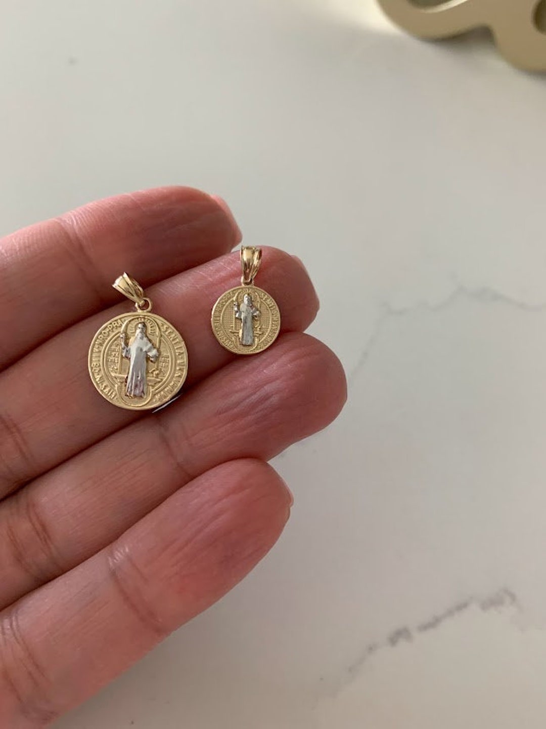 Saint Benedict Medal | 15MM 14K Solid Gold Saint Benedict Pendant ...