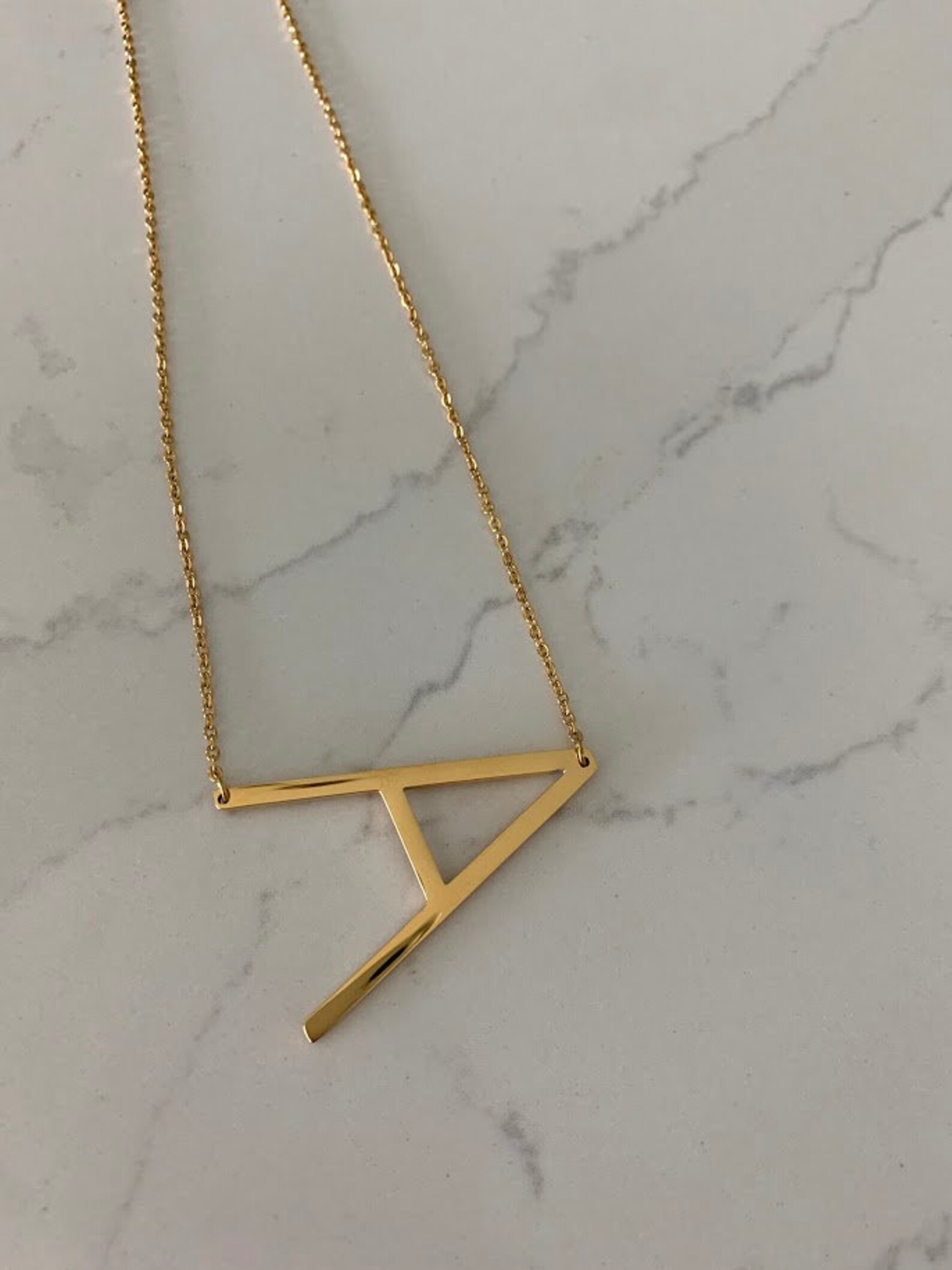 Large Initial Necklace Stainless Steel Big Letter Necklace | Etsy