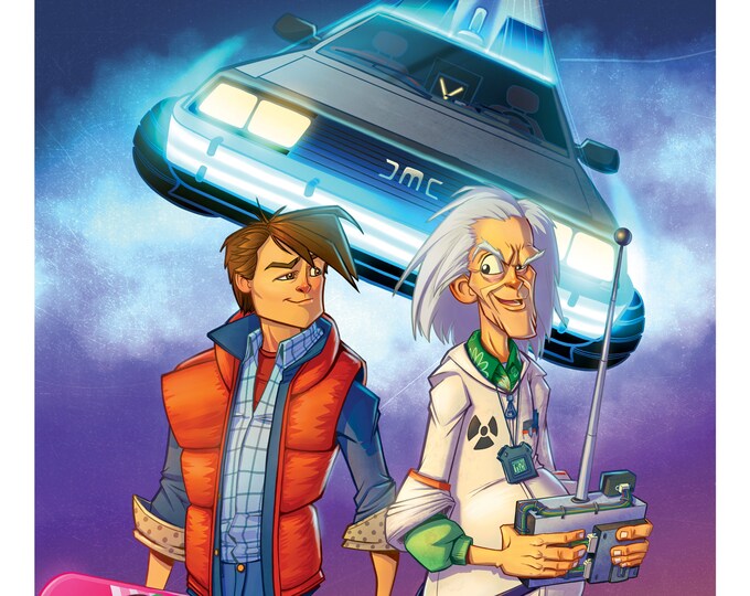 Back to the Future Print Marty Mcfly and Doc Brown and the Delorean ...