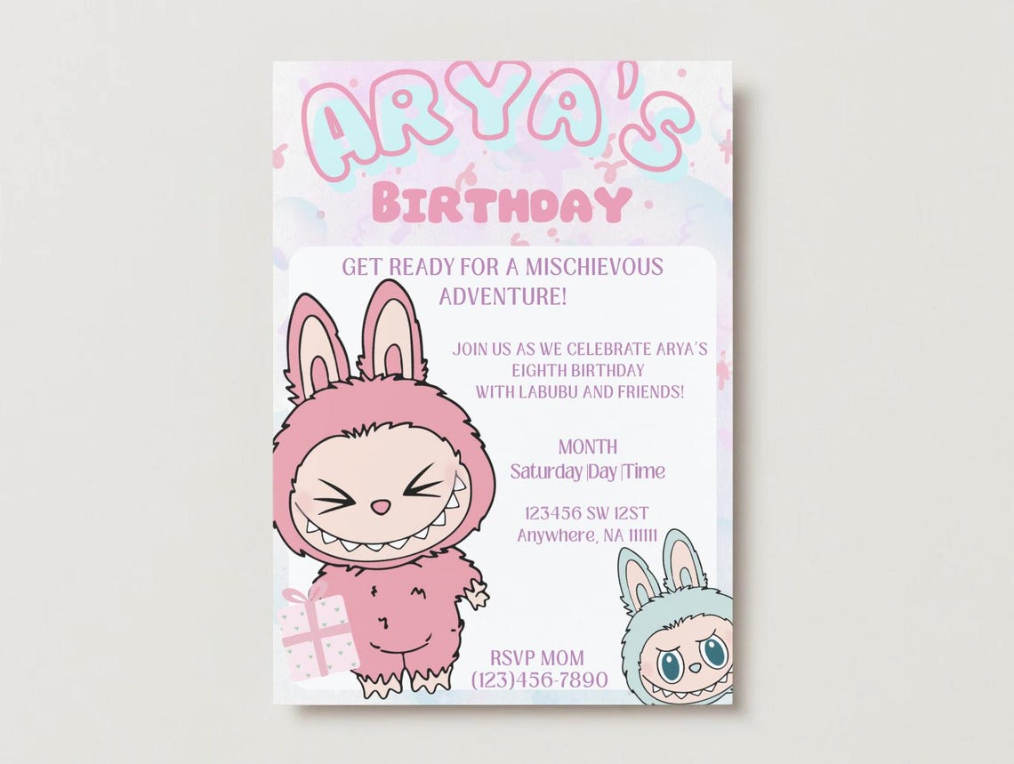 Labubu Invitation Pink Sprinkles - Etsy