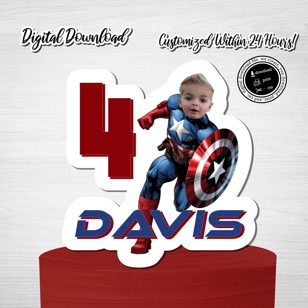 Photo Cake Topper CAPTAIN AMERICA Inspired, Personalized Photo Cake ...