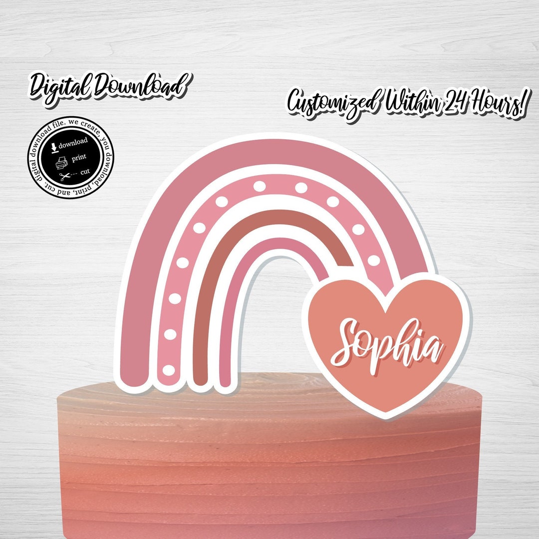 Printable RAINBOW Cake Topper, Rainbow Cake Topper, Muted Pinks Rainbow ...