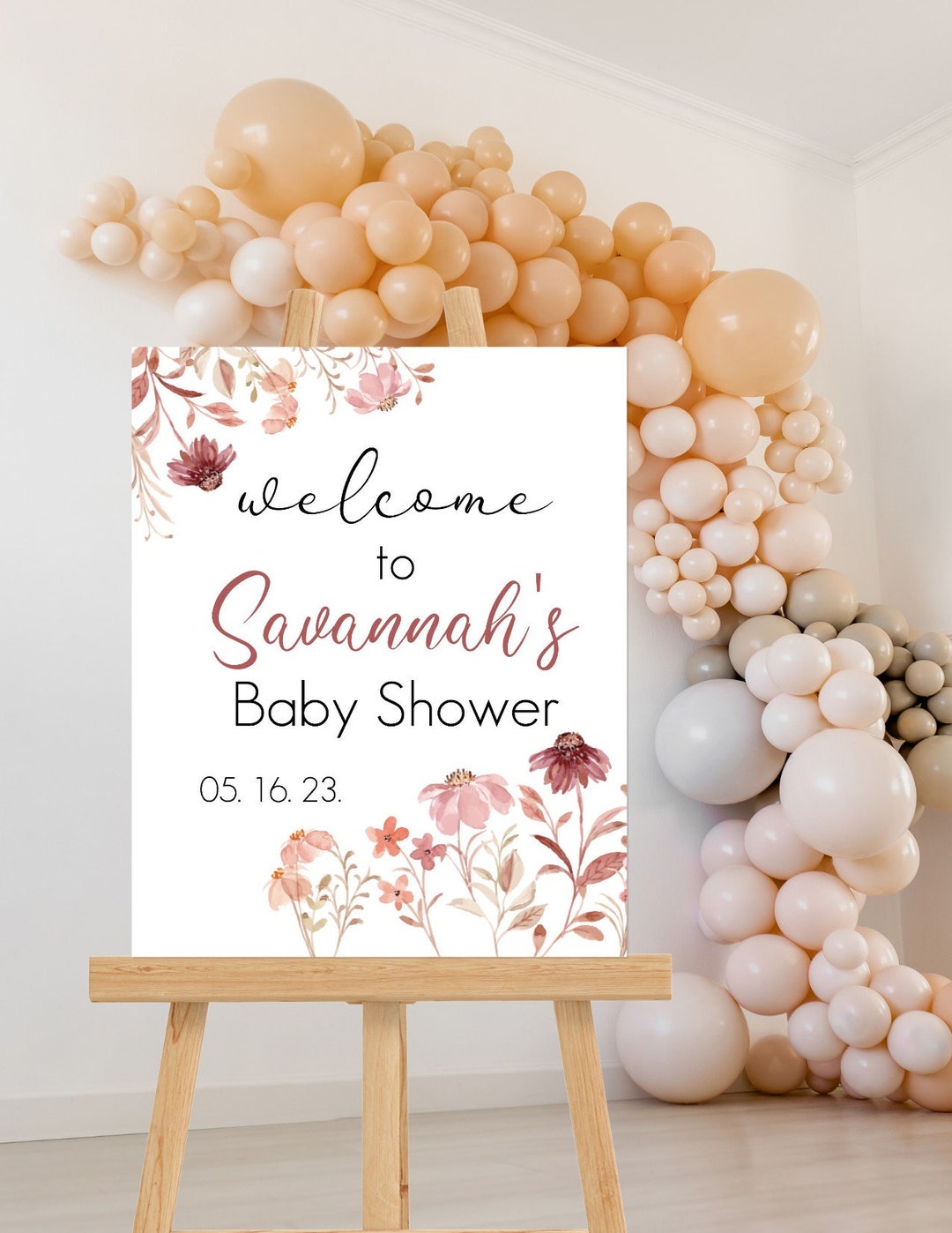 Floral Boho Baby Shower Sign, Welcome Sign, Baby Shower Sign, Digital ...