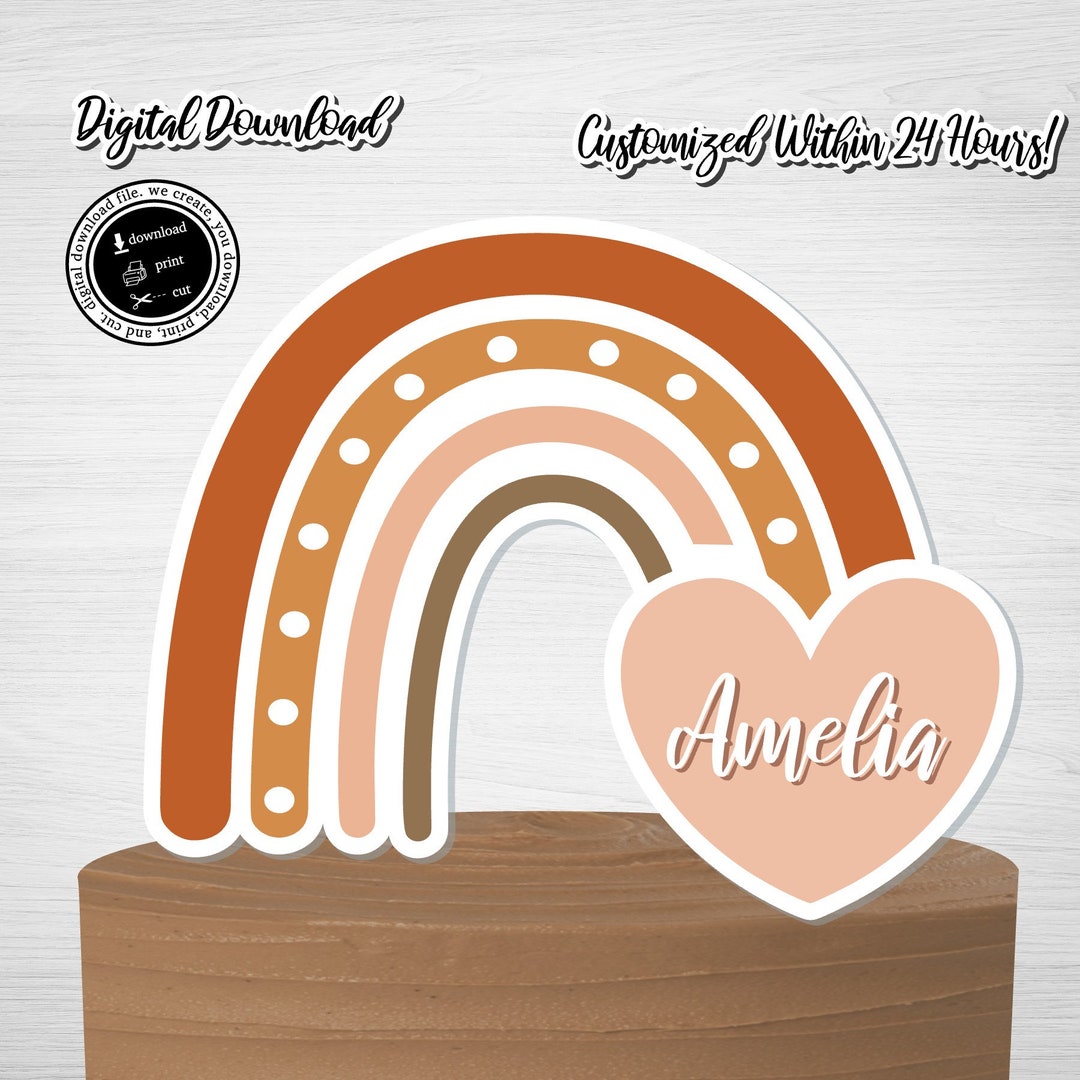 Printable Boho Rainbow Cake Topper: Custom Birthday Decor (digital ...