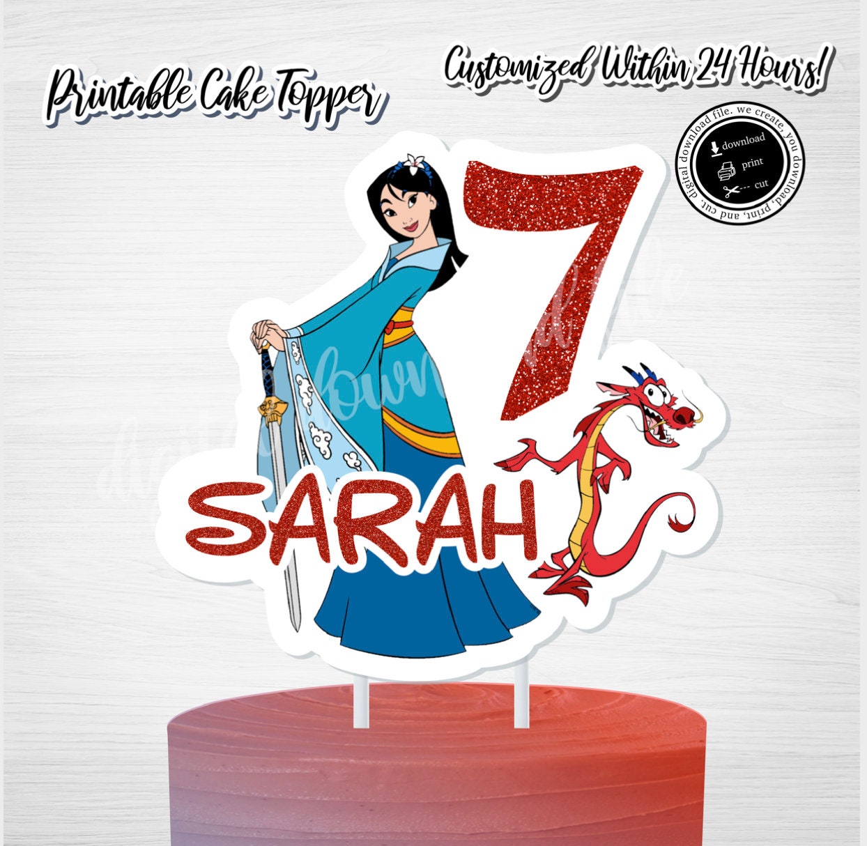 Paper & Party Supplies Mulan bottle label cupcake topper digital ...