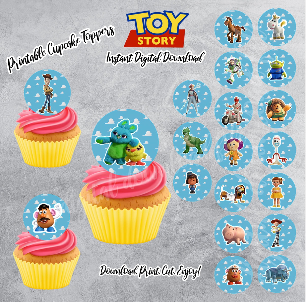 Toy Story 4 Cupcake Toppers: Printable Party Decorations (digital ...