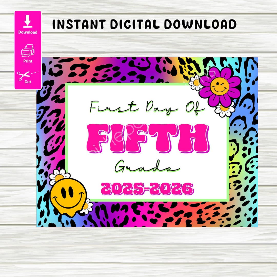 Retro First Day of School Sign: 5th Grade Photo Prop (printable Digital ...