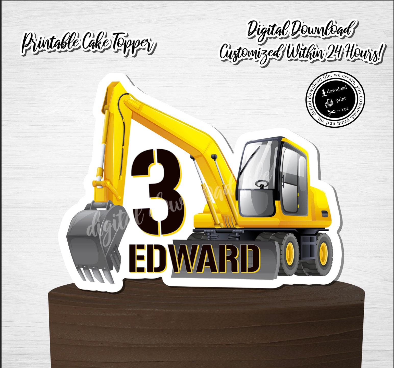Printable EXCAVATOR Cake Topperexcavator Cake Topper | Etsy