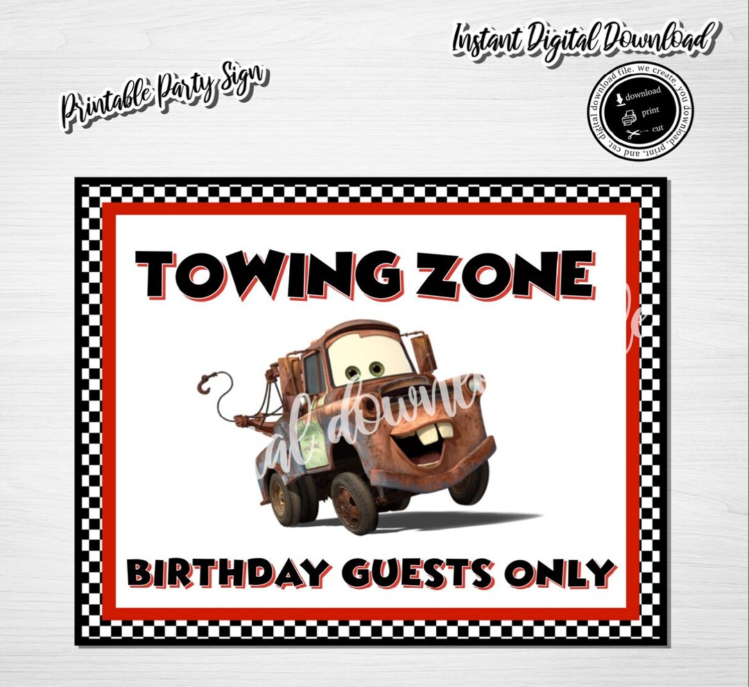 PRINTABLE Car Towing Sign, Racing Birthday Decor, Cars Sign, Cars ...