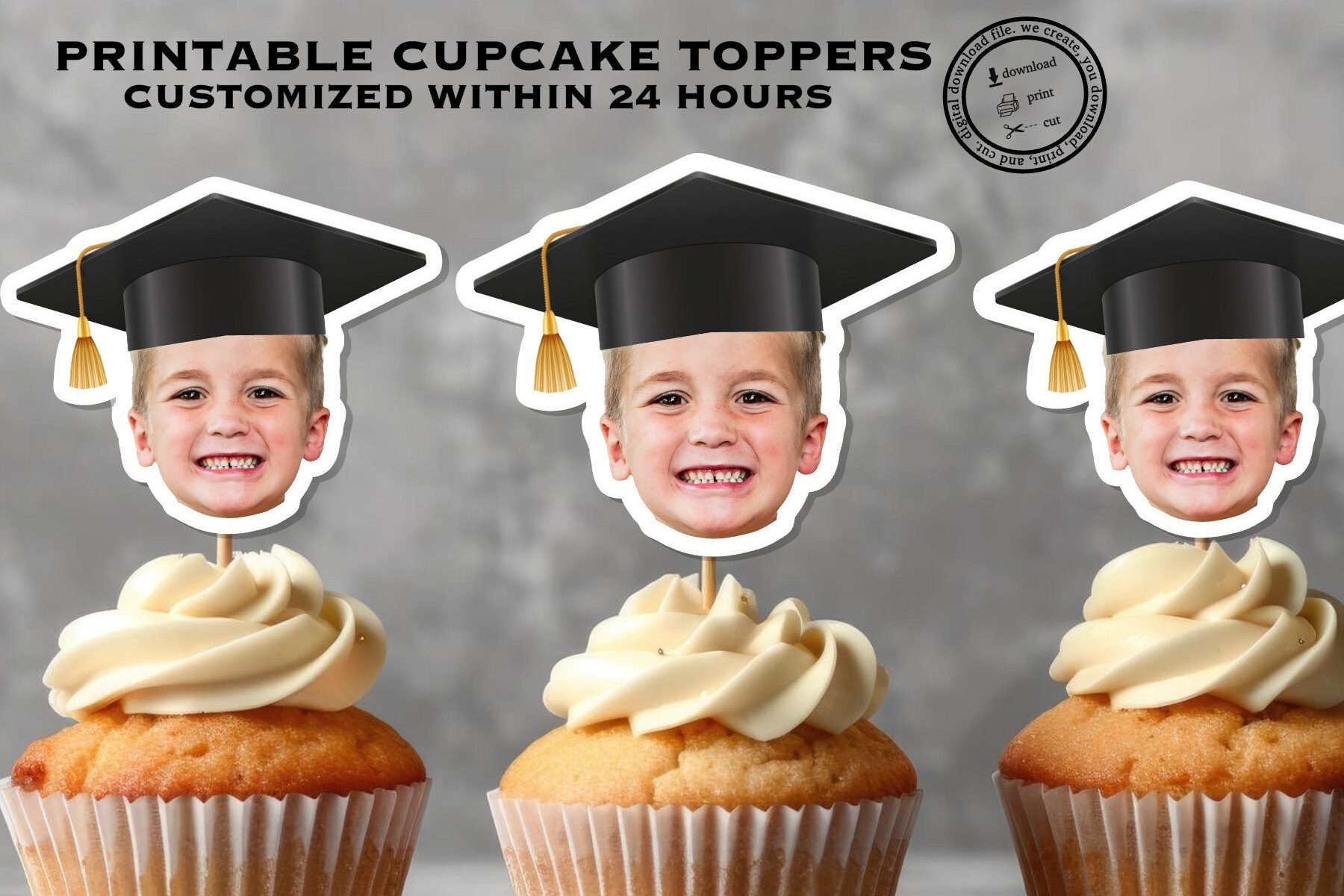 Customized Cupcake Toppers, Custom Photo GRADUATION Cupcake Toppers ...