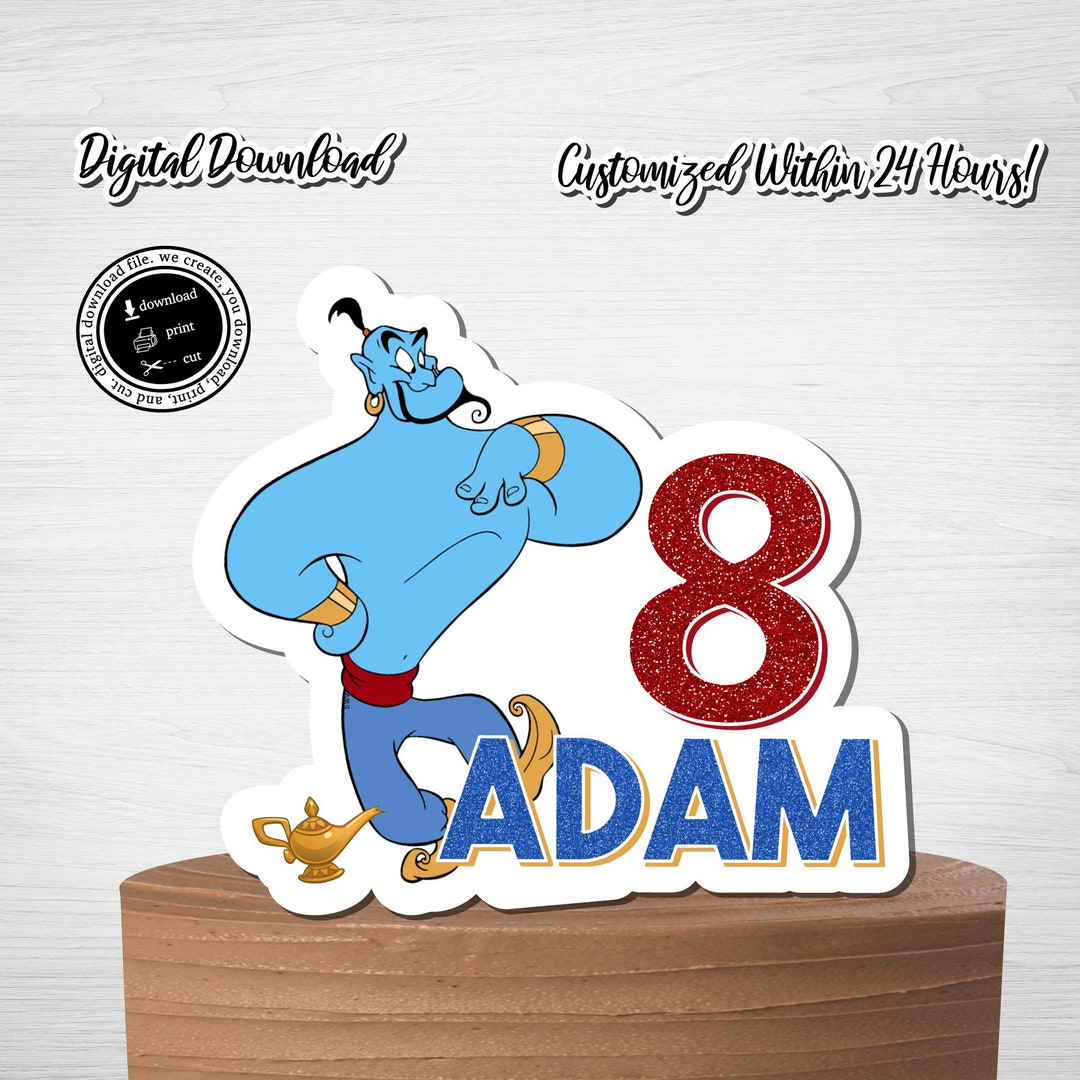 Personalized Aladdin Genie Cake Topper: Birthday Party Decor (digital ...