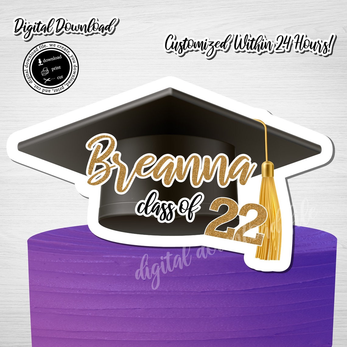 GRADUATION Cake Topper Custom Grad Hat Topper Class of 2022 | Etsy