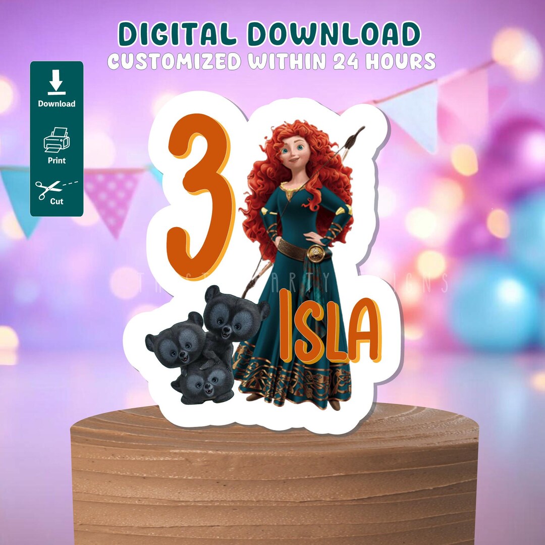 PRINCESS MERIDA Cake Topper, Printable Cake Topper, Brave Cake Topper ...
