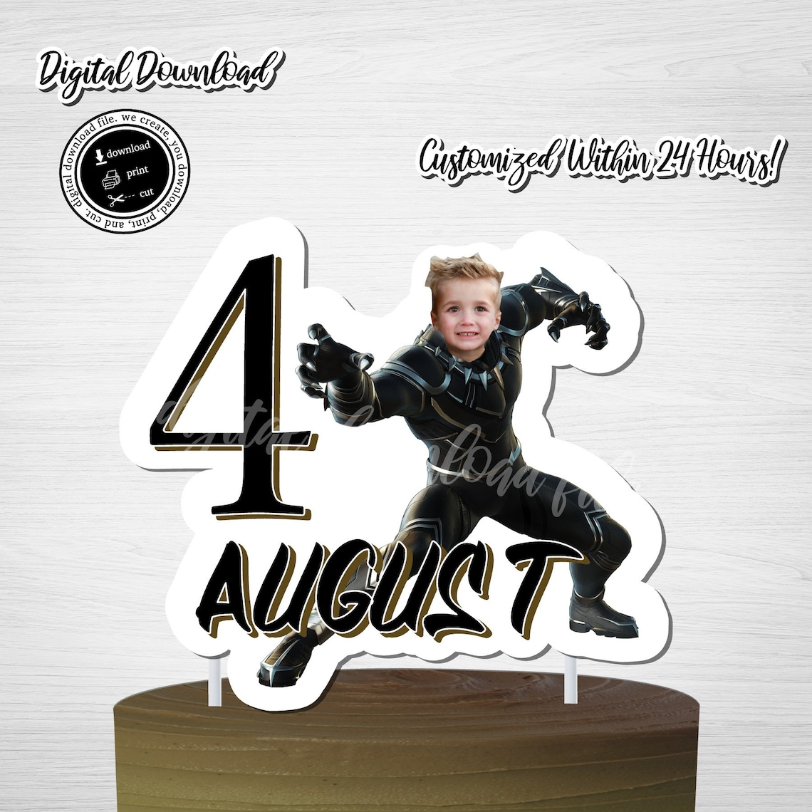 Photo Cake Topper Customized Black Panther Inspired Cake - Etsy