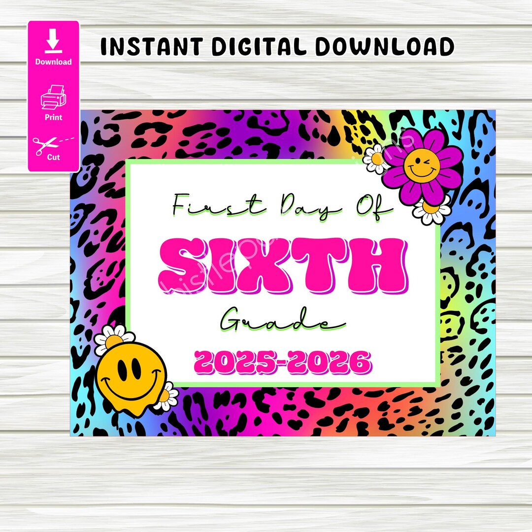 Retro First Day of School Sign: 6th Grade Photo Prop (printable Digital ...
