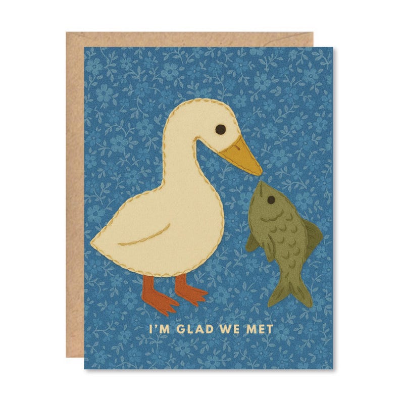 Greeting Card - "glad We Met" Duck & Fish - Etsy