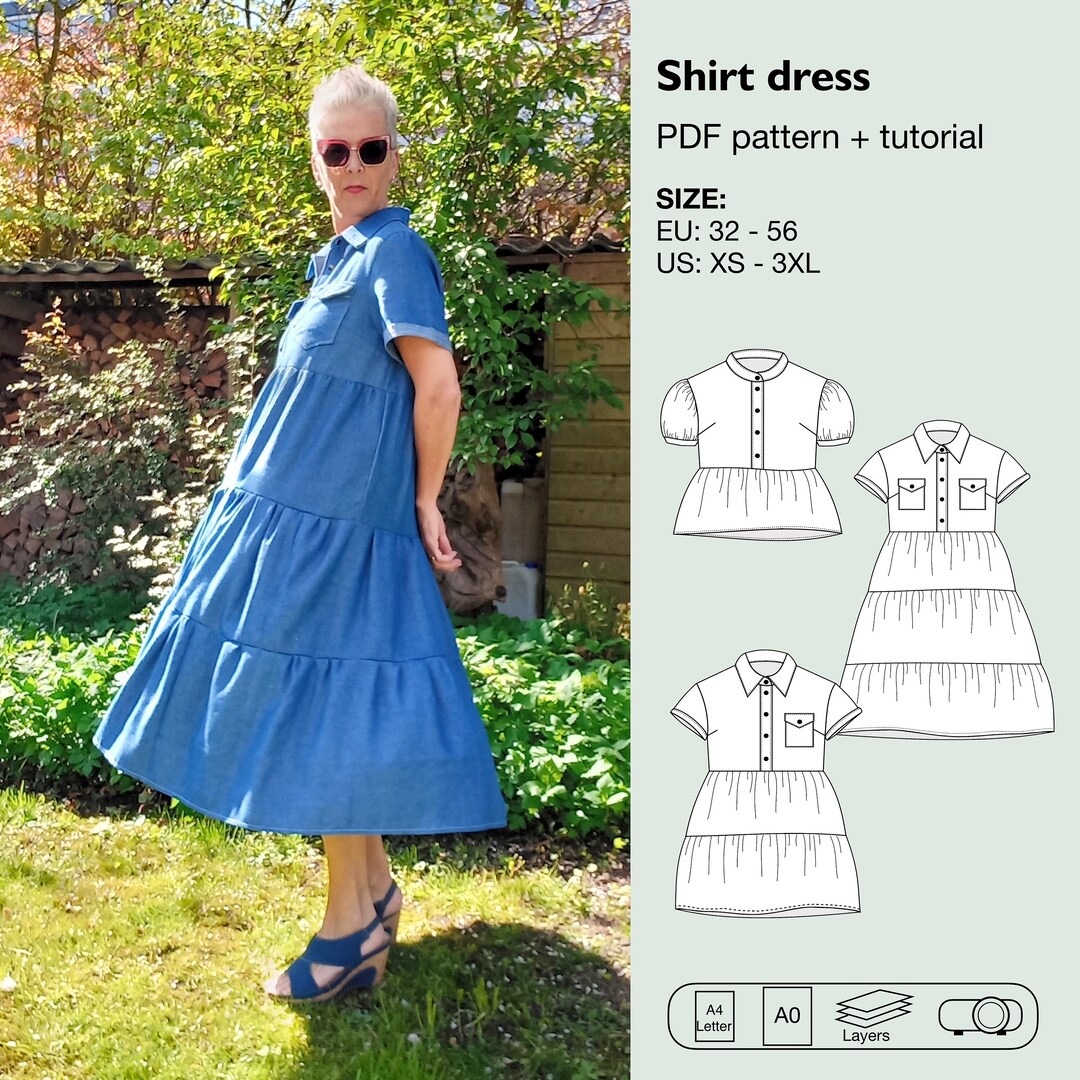 Women Tiered Dress Sewing Pattern, High Waist Dress, Tiered Blouse With ...