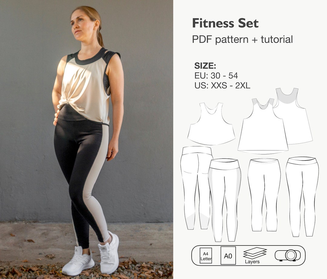 Fitness Set Sewing Pattern, Capri Leggings Pattern, Yoga High Waist ...
