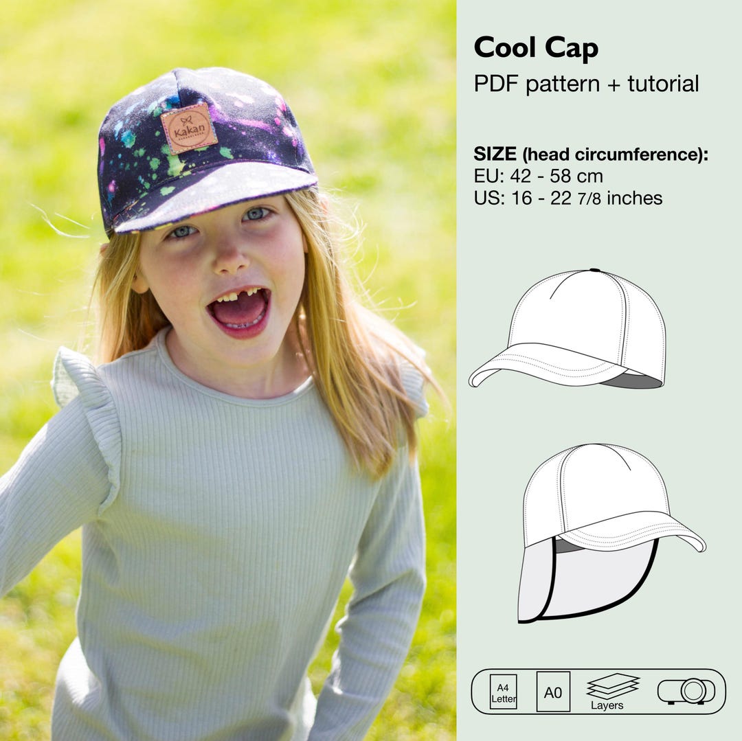 Baseball Cap Sewing Pattern, Kids Cap, Summer Hat With Neck Cover, Boys ...